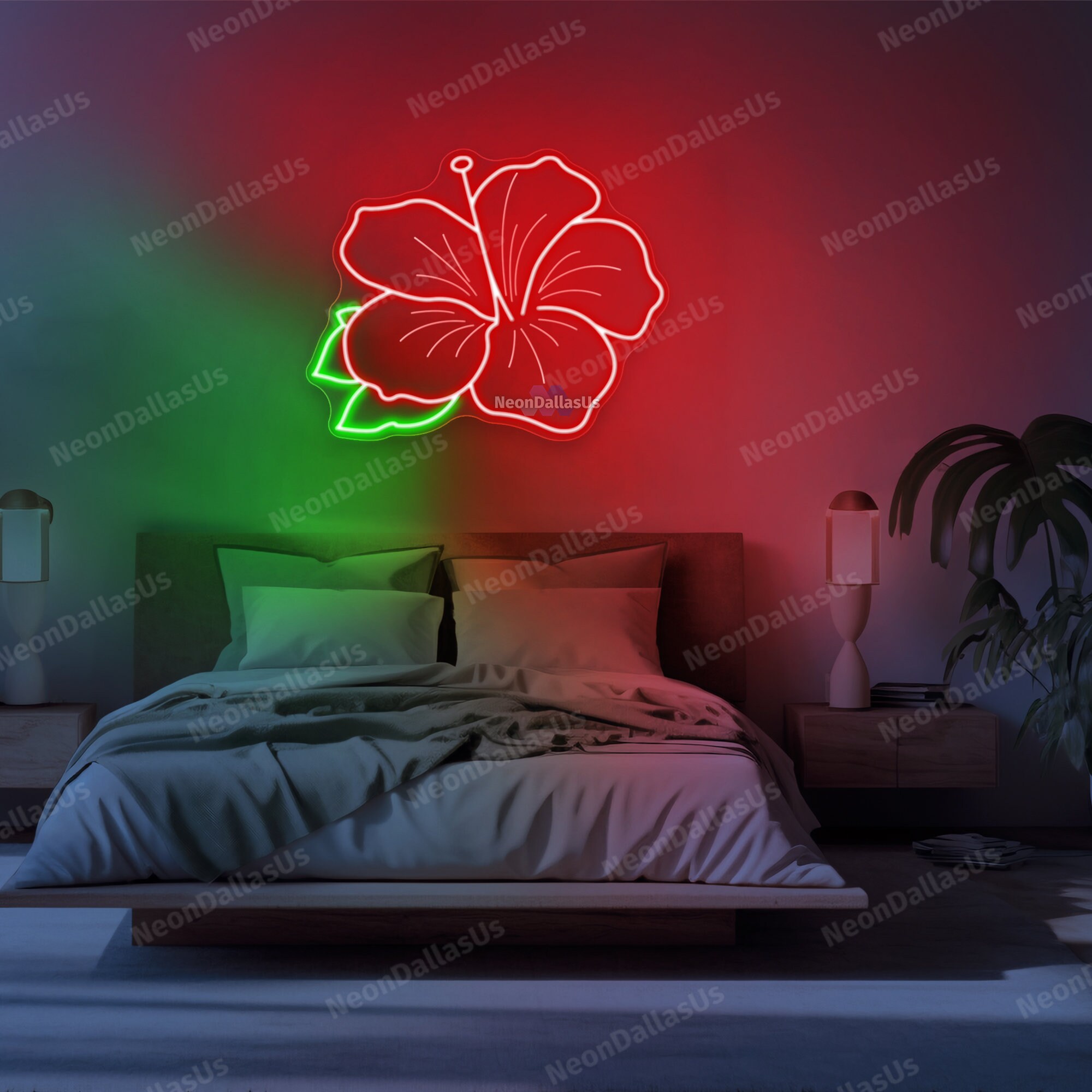 Hibiscus Neon Sign Custom Hibiscus Flower Neon Light Flower LED Light ...