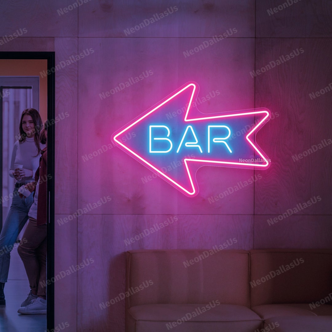 Bar With Arrow LED Neon Sign Bar Arrow Neon Light Custom Bar Direction ...