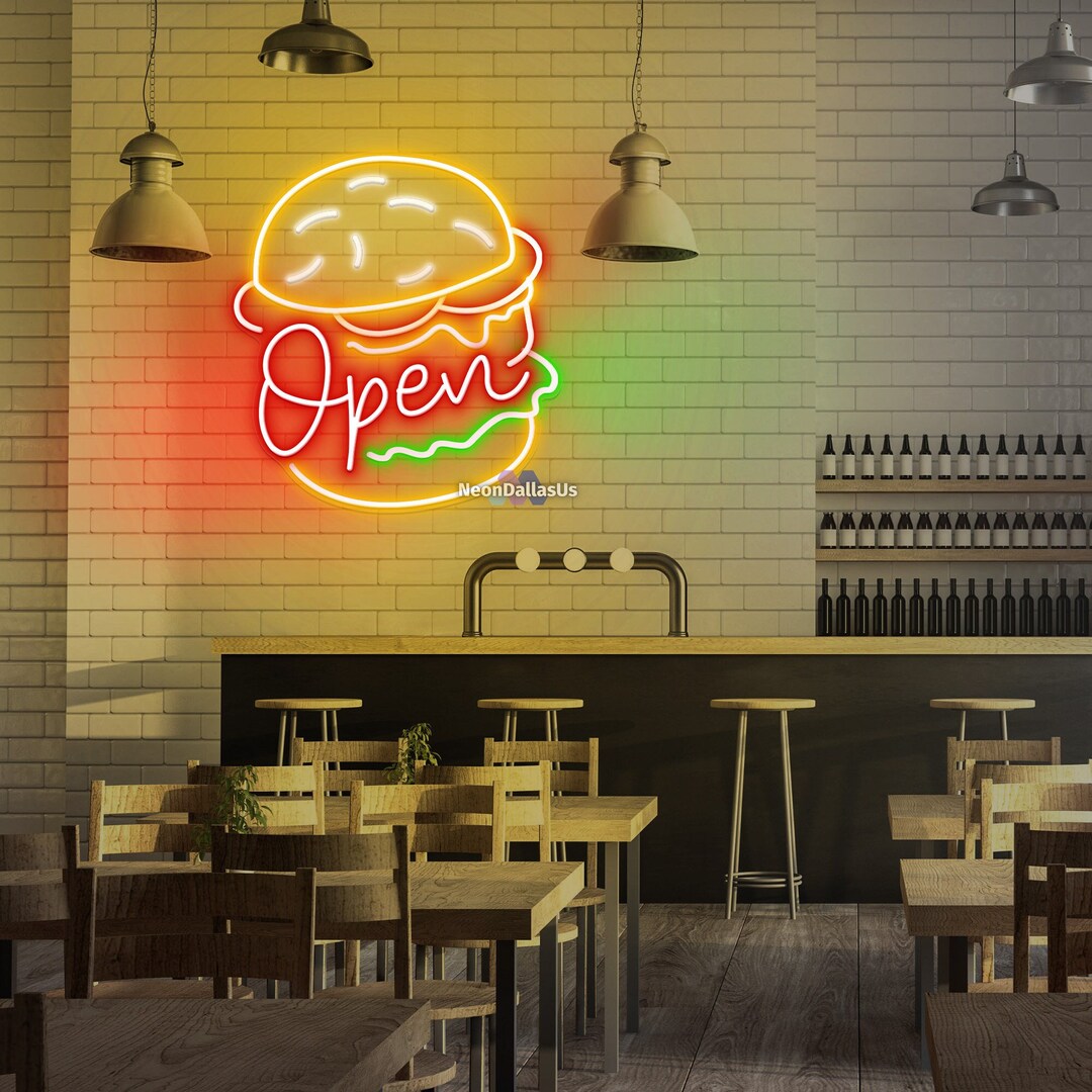 Custom Neon Sign BURGER Neon Open Sign LED Restaurant Sign Hamburger ...