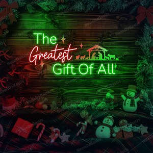Nativity Scene Sign the Greatest Gift of All Christmas Neon Sign ...