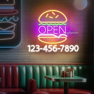 Burger Open Neon Sign Burger Led Light Open Burger Led Sign Restaurant ...