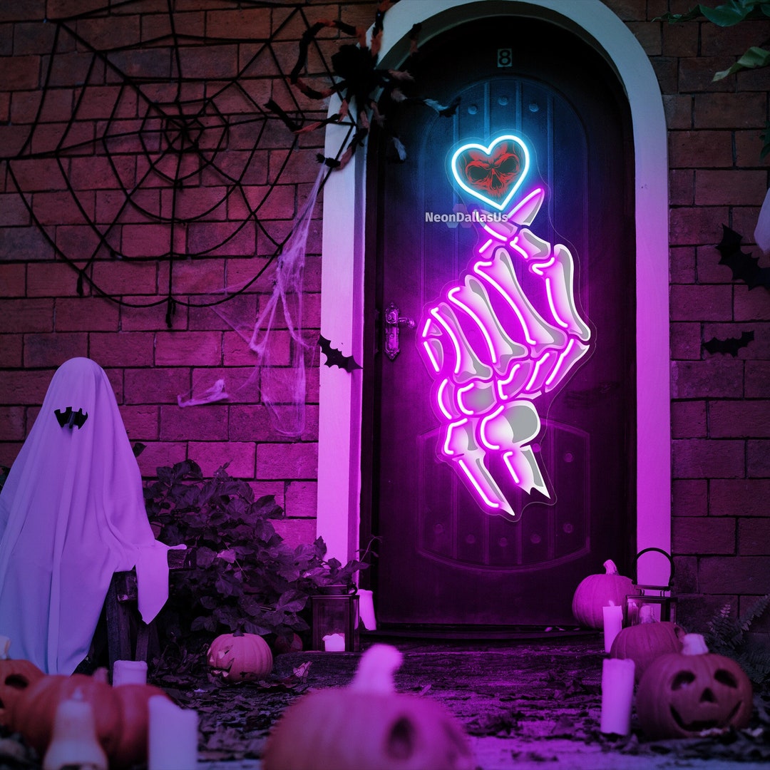 Skeleton Hand Neon Sign Skeleton Halloween Decor Neon Sign Custom Skull ...