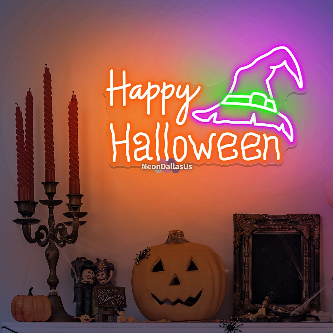 Happy Halloween Neon Sign Halloween Home Decor Happy Halloween Witch ...