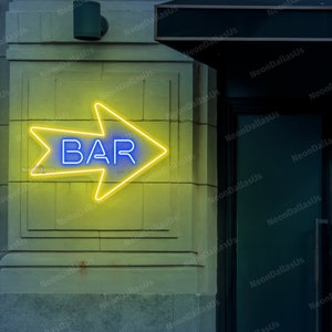 Bar With Arrow LED Neon Sign Bar Arrow Neon Light Custom Bar Direction ...