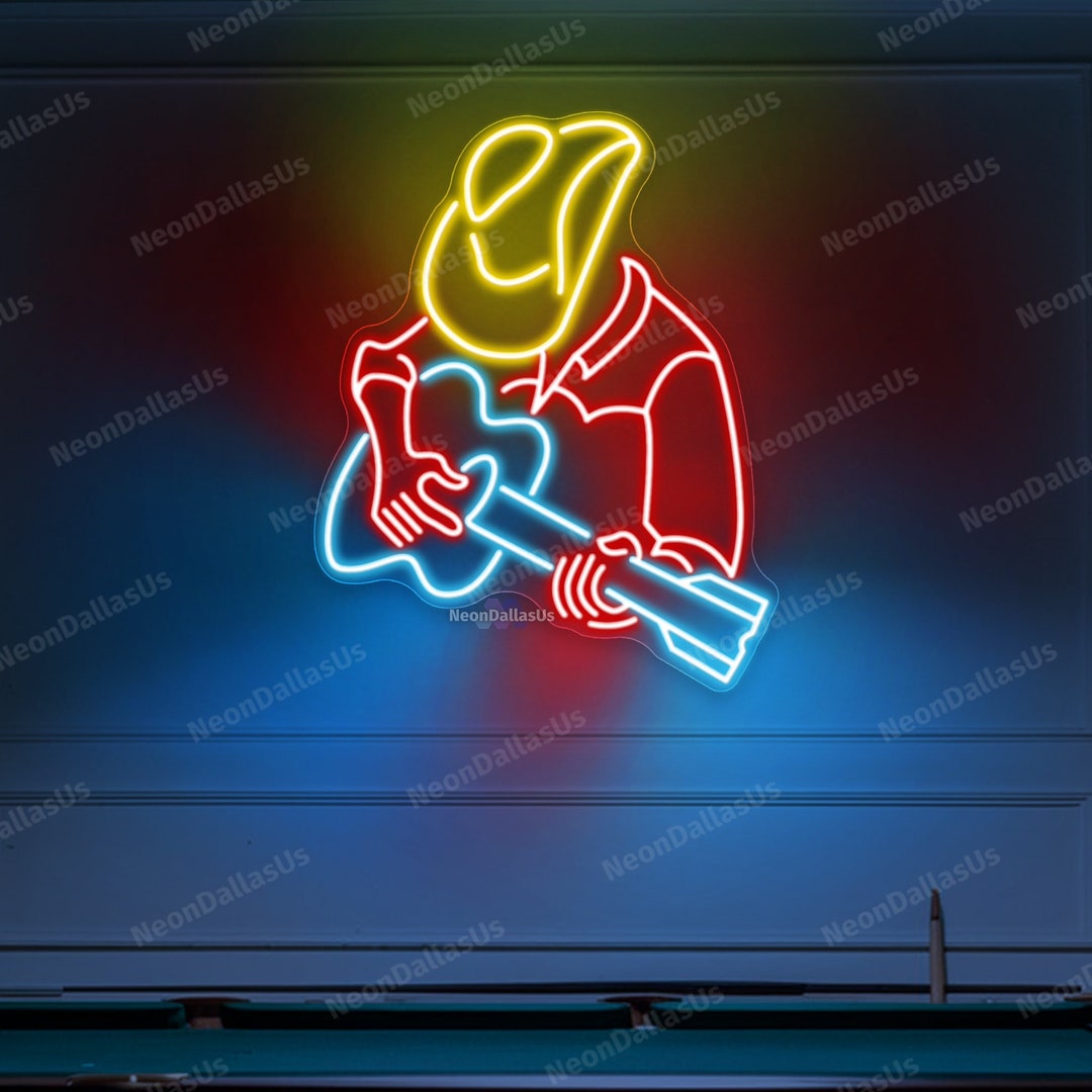 Cowboy Guitar Neon Sign Cowboy Guitar LED Light Guitarist Led Light ...