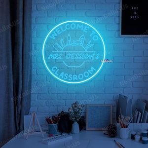 Welcome to Classroom Sign Custom Teacher Name LED Neon Sign ...