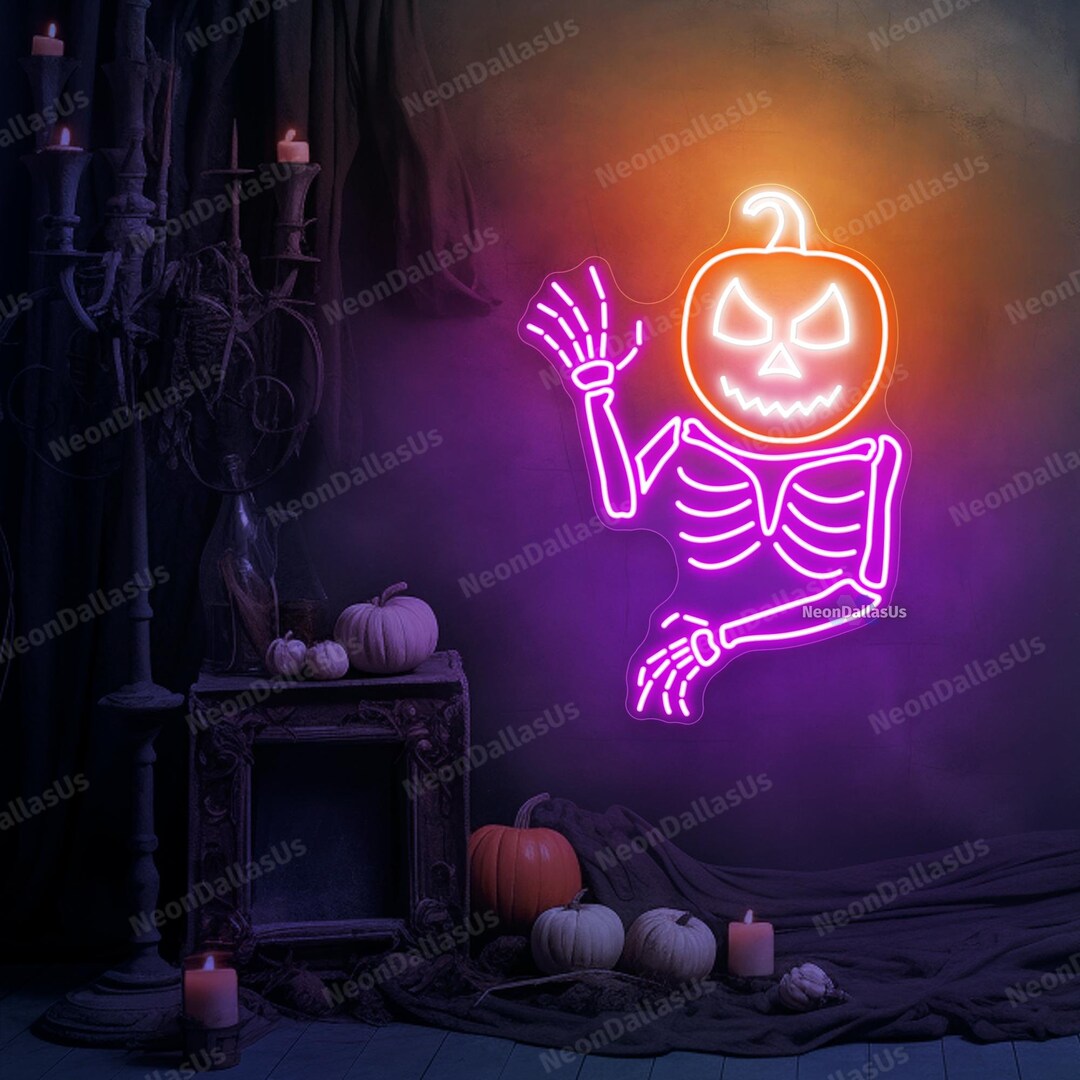 Happy Halloween Neon Sign Skeleton Neon Sign Skull Neon Sign Skeleton ...