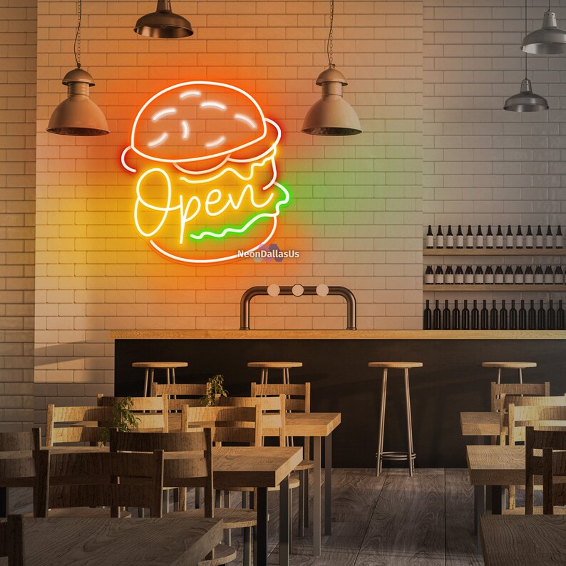 Custom Neon Sign BURGER Neon Open Sign LED Restaurant Sign Hamburger ...