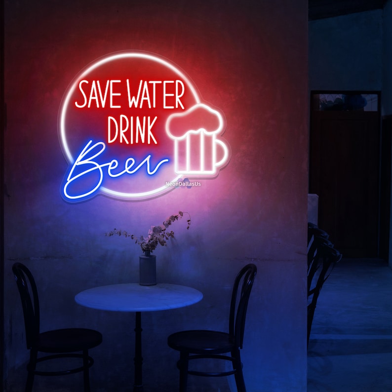 Save Water Drink Beer Neon Sign Custom Bar Sign Beer Sign - Etsy