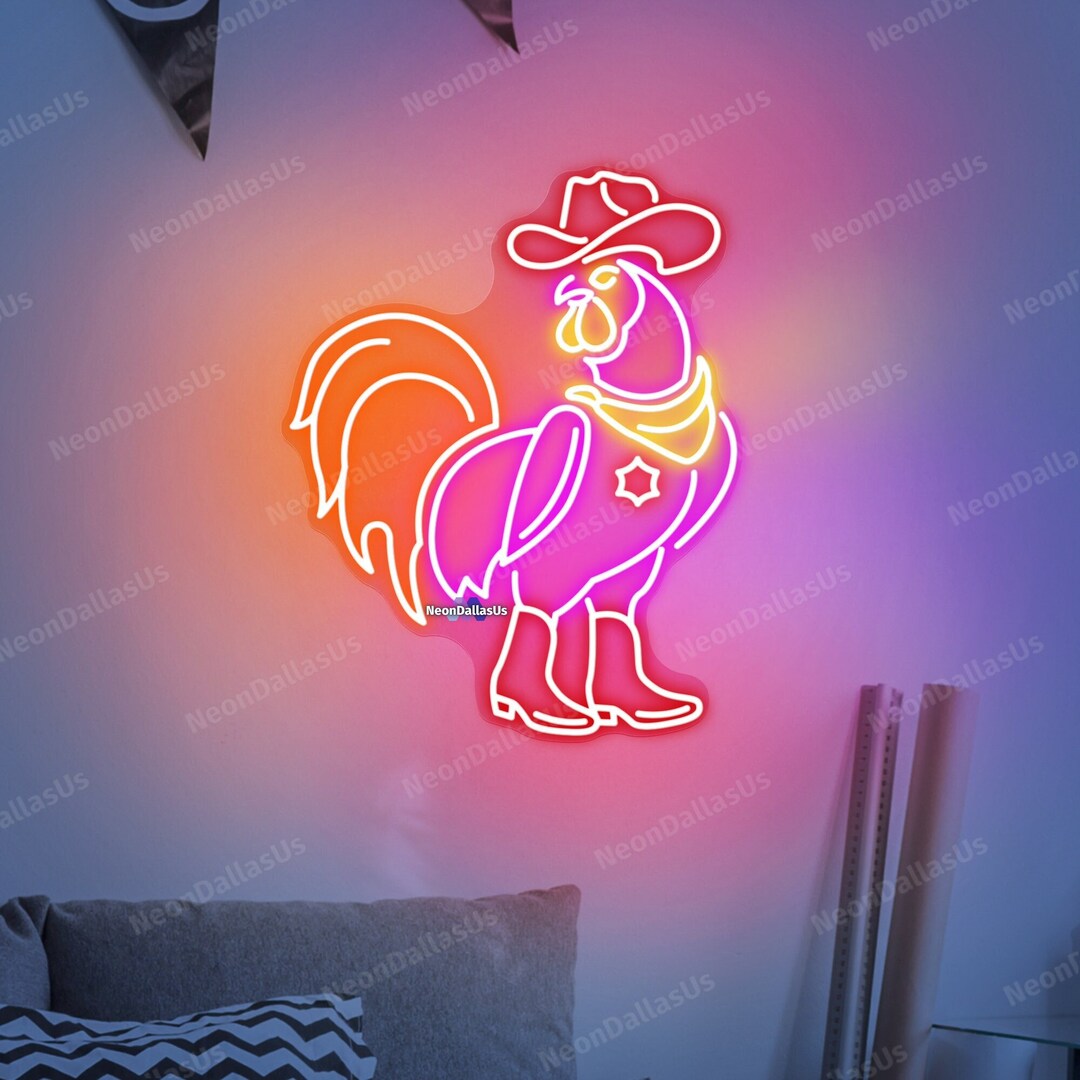 Custom Cowboy Rooster Neon Sign Rooster Cowboy Led Neon Sign Cowboy ...