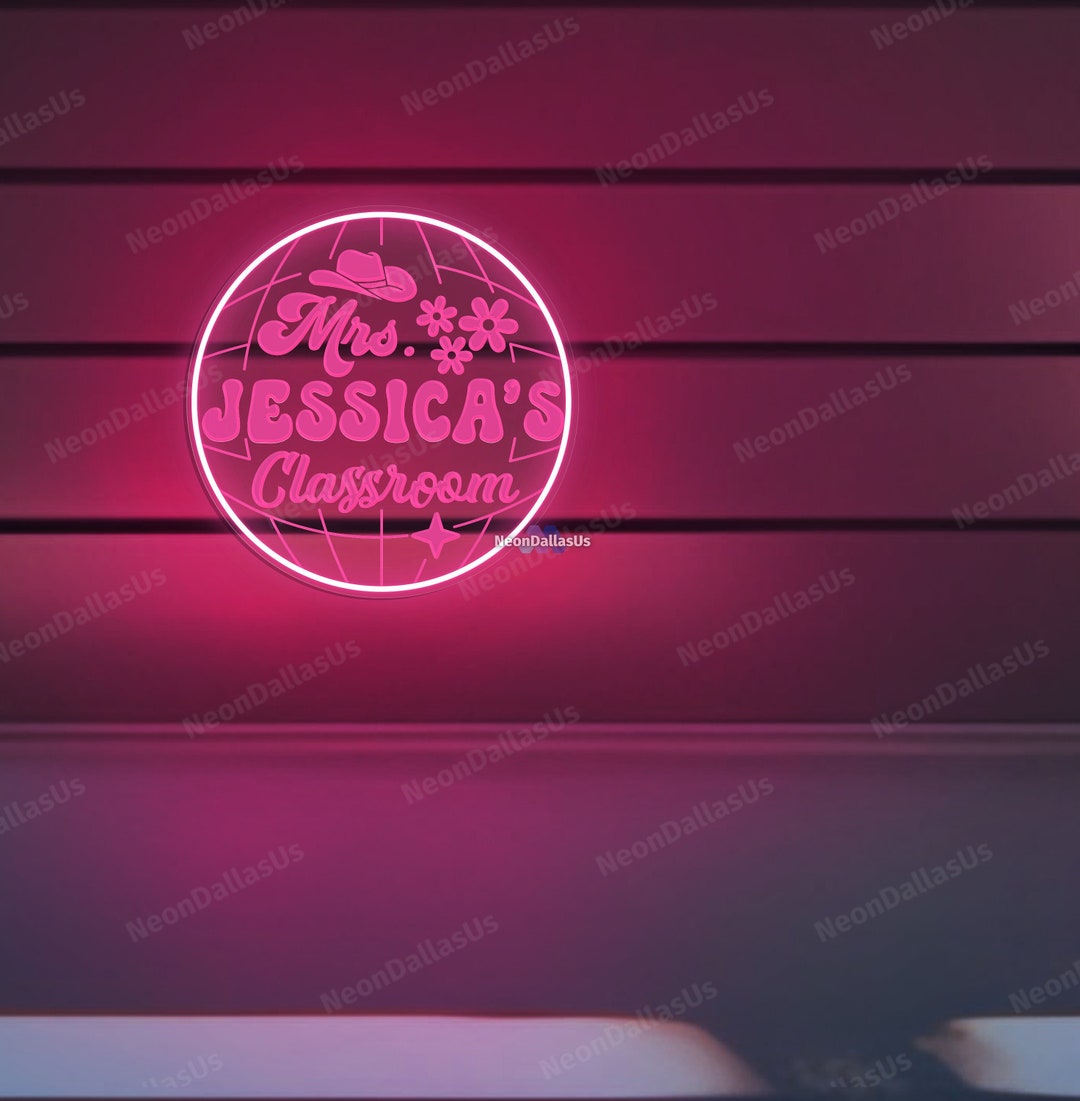 Disco Ball Classroom Sign Custom Teacher Name Door LED Neon Sign ...