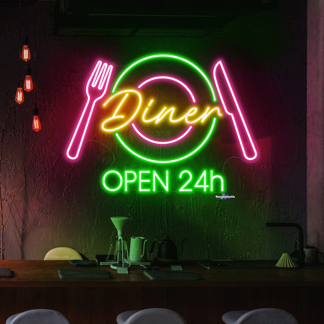 Restaurant Neon Sign Dinner 24h Open Neon Sign Open Dinner Led Sign ...