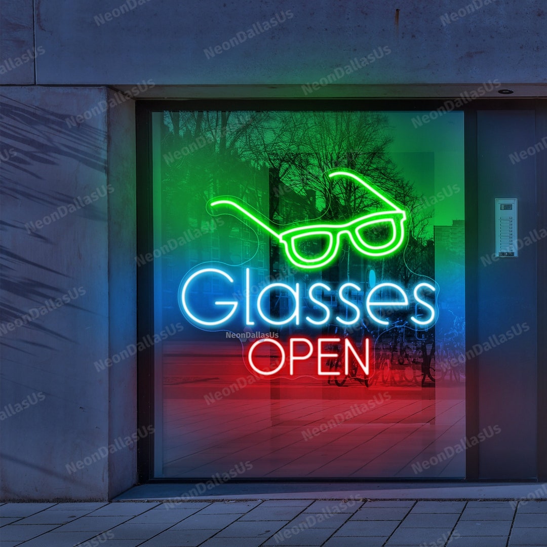 Glasses Neon Sign Glasses Open LED Sign Eyewear LED Light Eyeglasses ...
