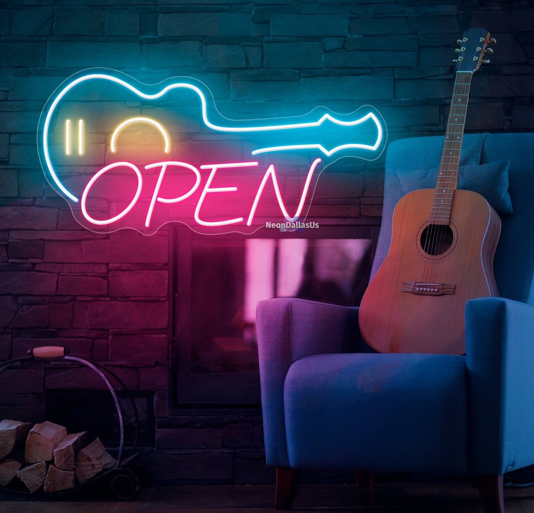 Guitar Open Neon Sign Guitar Led Light Music Open Neon Light Custom ...
