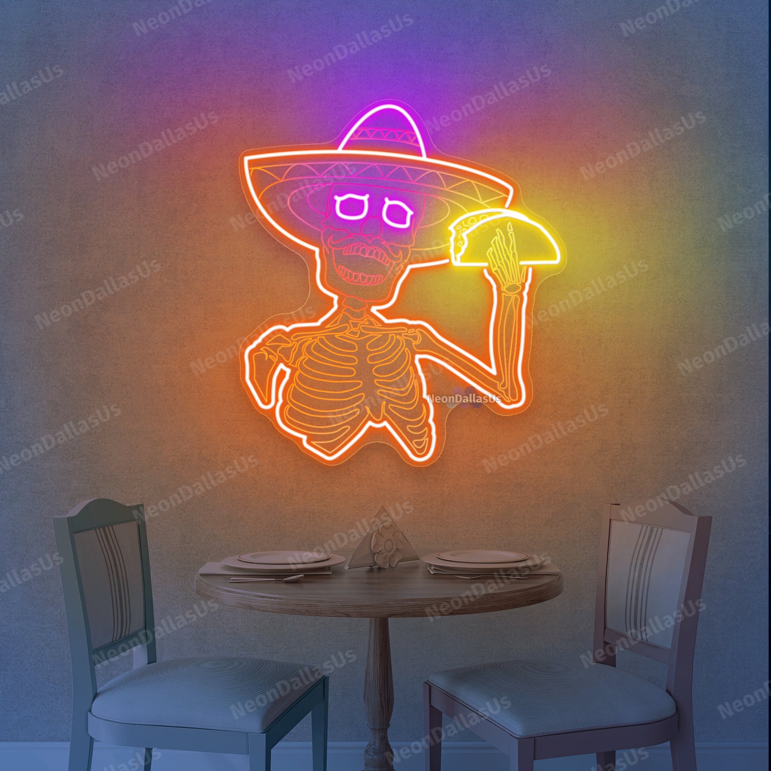 Skull and Tacos Neon Sign Skeleton Tacos LED Light Skull Neon Sign ...