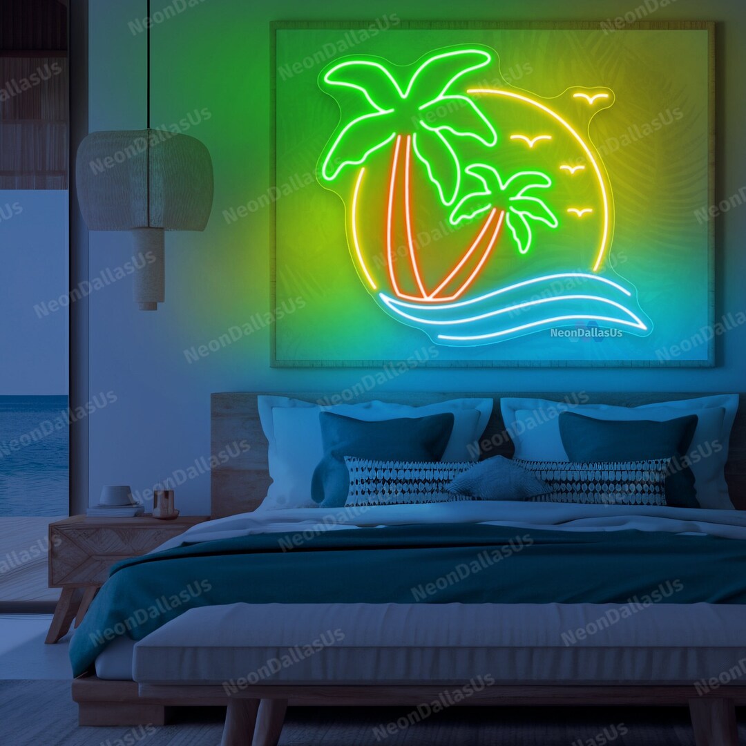 Palm Trees Beach Neon Sign Palm Tree Sunset Neon Lights Palm Tree ...
