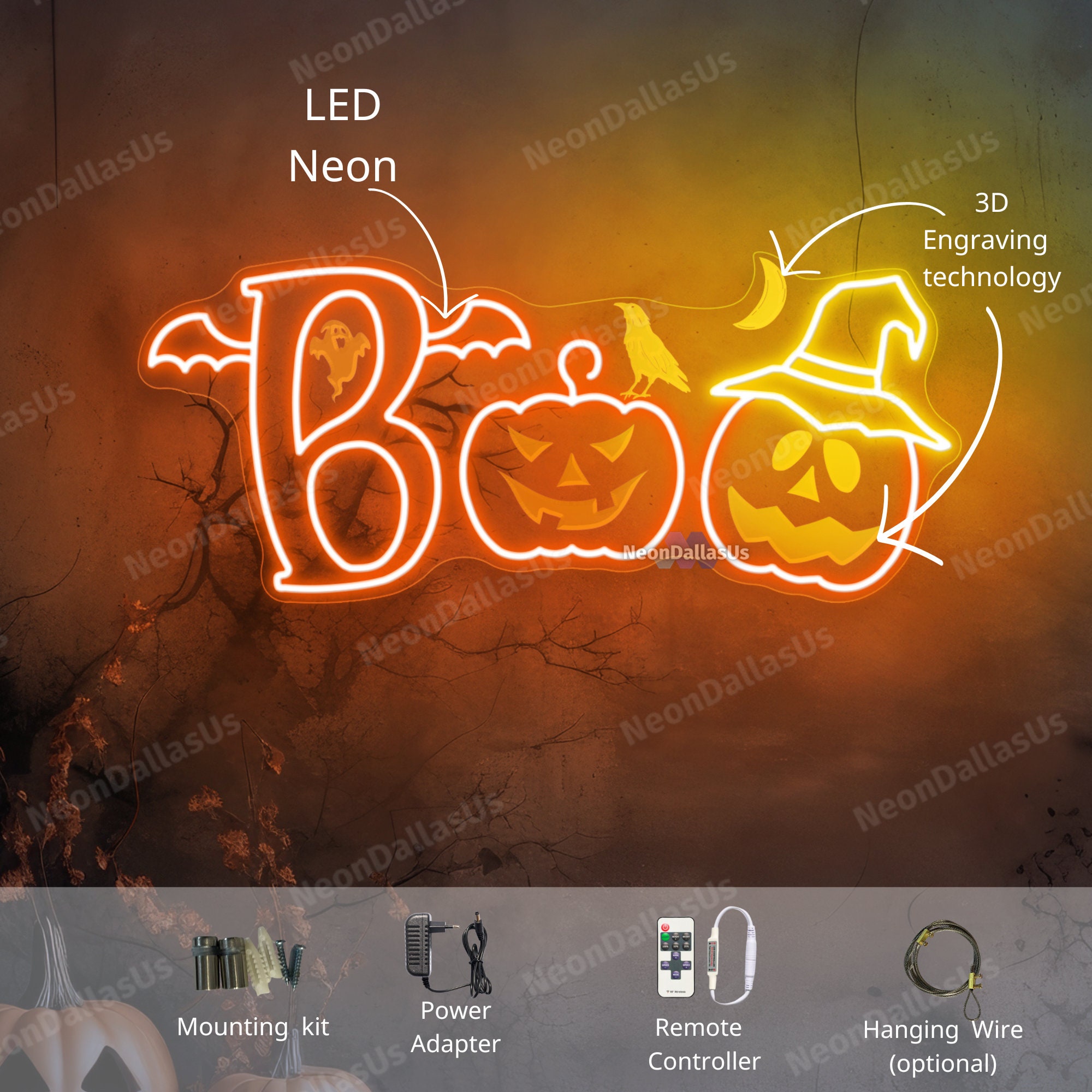 Boo Neon Sign Halloween Boo Sign Halloween LED Light Halloween Decor ...