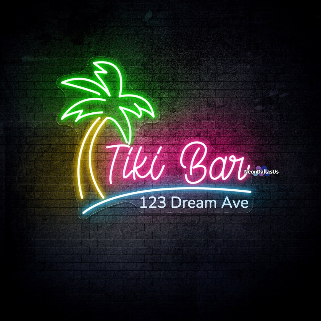 Tiki Bar Neon Sign Custom Address Sign Tiki Lounge Sign Personalized ...