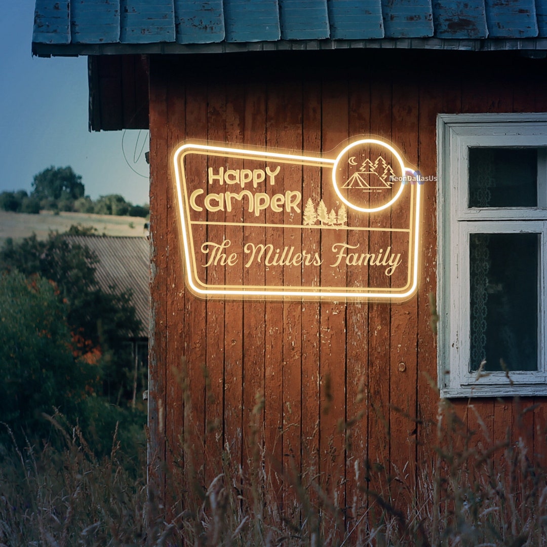 Happy Camper Neon Sign Custom Camping Sign Campsite Personalized ...