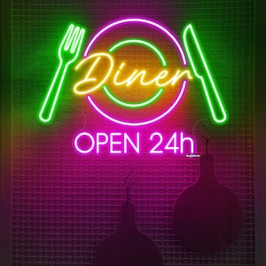 Restaurant Neon Sign Dinner 24h Open Neon Sign Open Dinner Led Sign ...