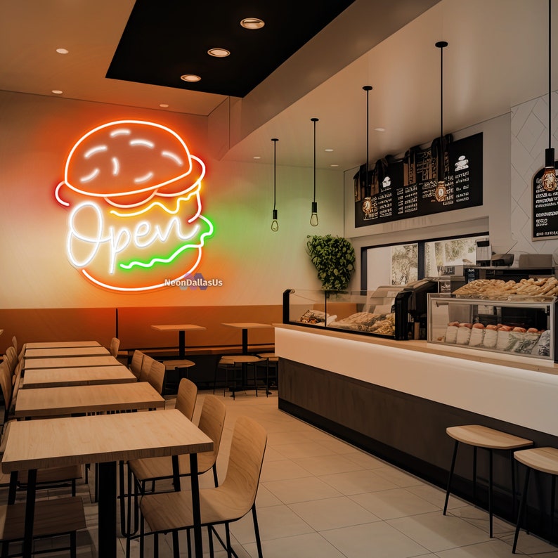 Custom Neon Sign BURGER Neon Open Sign LED Restaurant Sign Hamburger ...