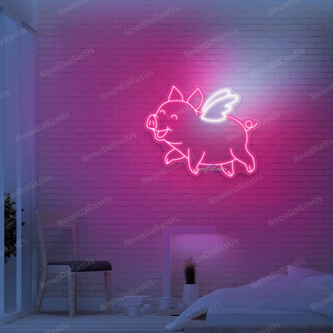 Cute Pig Neon Sign Pig LED Light Flying Pig Sign Funny Neon Sign ...