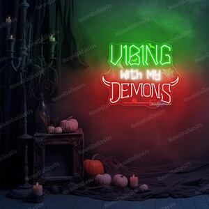 Vibing With My Demons Neon Sign Demons LED Lights Halloween Neon Sign ...