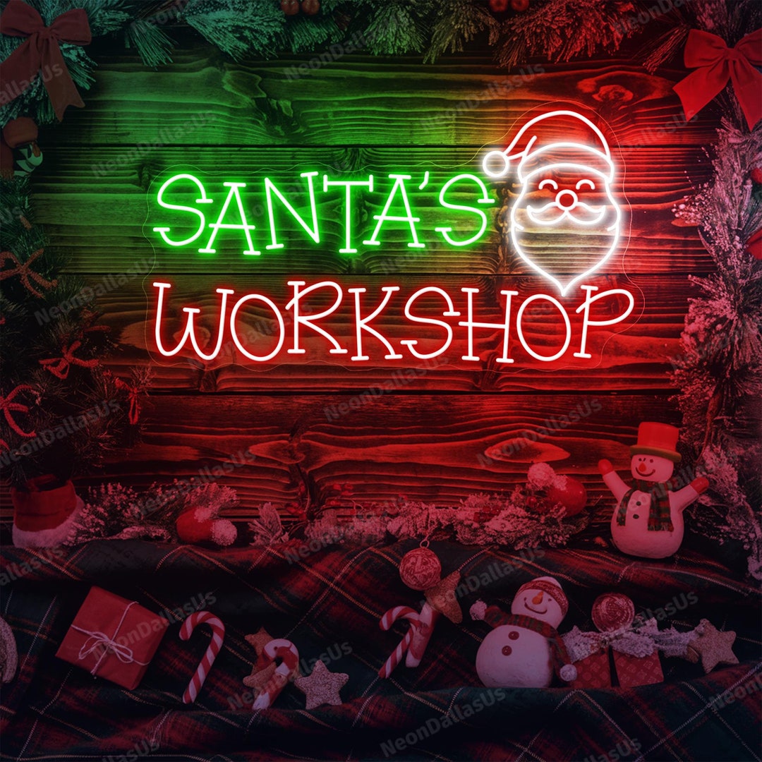 Santa's Workshop Sign Santa Stop Here Sign Custom Christmas Neon Sign ...