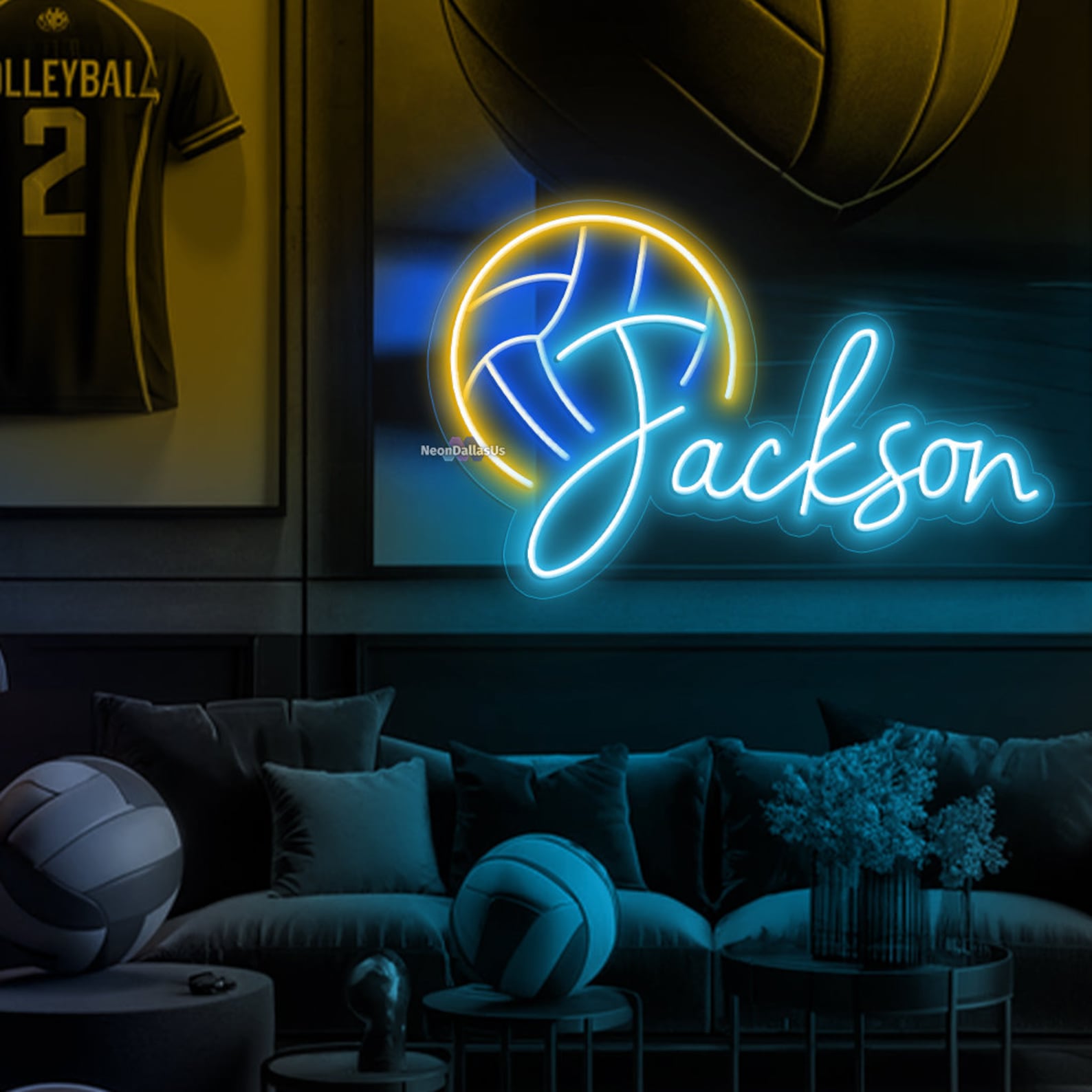Volleyball Neon Sign Custom Volleyball Name Led Light Nursery Name Sign ...