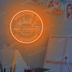 Welcome to Classroom Sign Custom Teacher Name LED Neon Sign ...