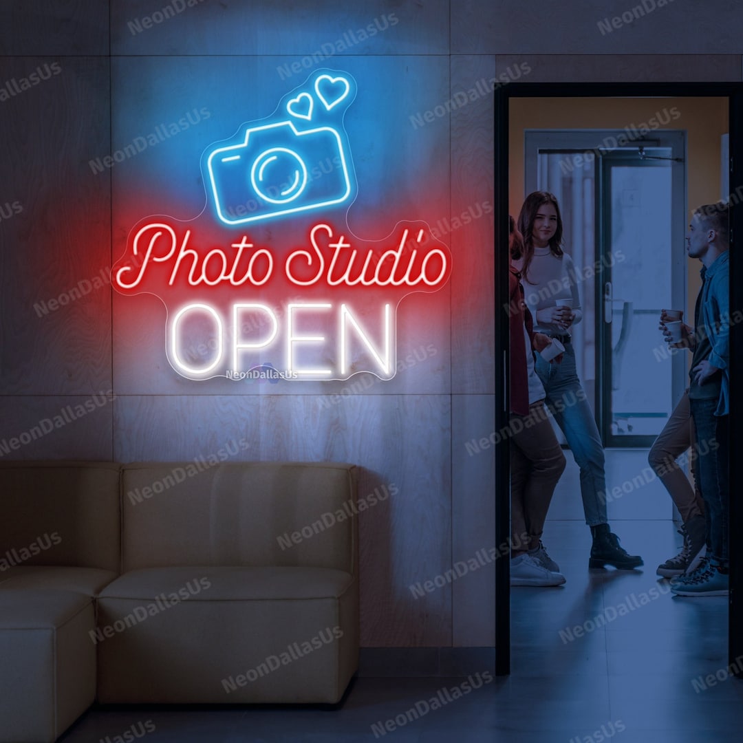 Photo Studio Open Photo Booth Sign Camera LED Sign Studio Wall Art ...