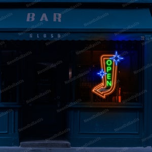 Open Arrow Neon Sign Custom Open Direction Arrow Neon Sign Arrow Open ...