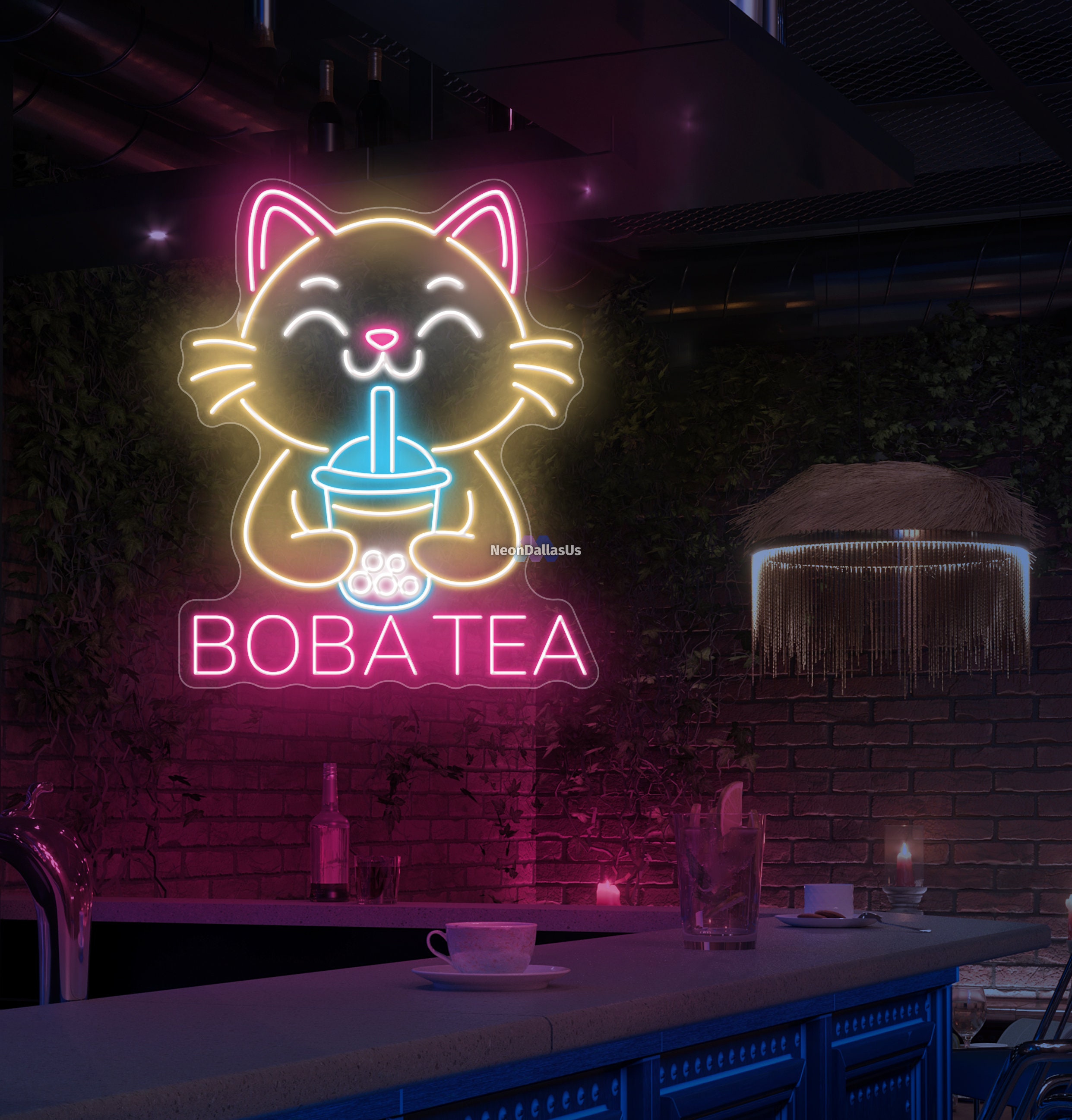 Boba Tea Neon Sign Bubble Tea Neon Lights Milk Tea Led Sign Cat Boba ...