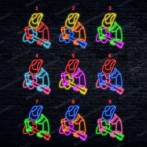 Cowboy Guitar Neon Sign Cowboy Guitar LED Light Guitarist Led Light ...