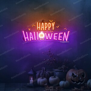 Happy Halloween Neon Sign Custom Halloween LED Light Pumpkin Neon Sign ...