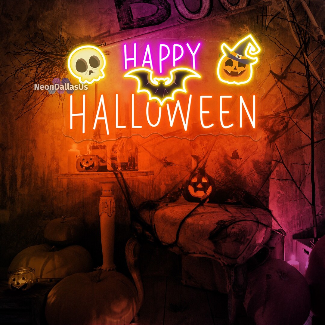 Halloween Neon Sign Happy Halloween Neon Sign Halloween Pumpkin Neon ...