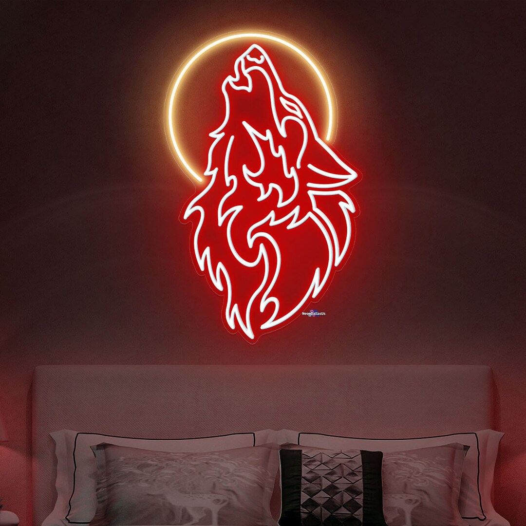 Wolf Neon Sign Wolf Led Sign Custom Wolf Sign Wolf and Moon Neon Wolf ...