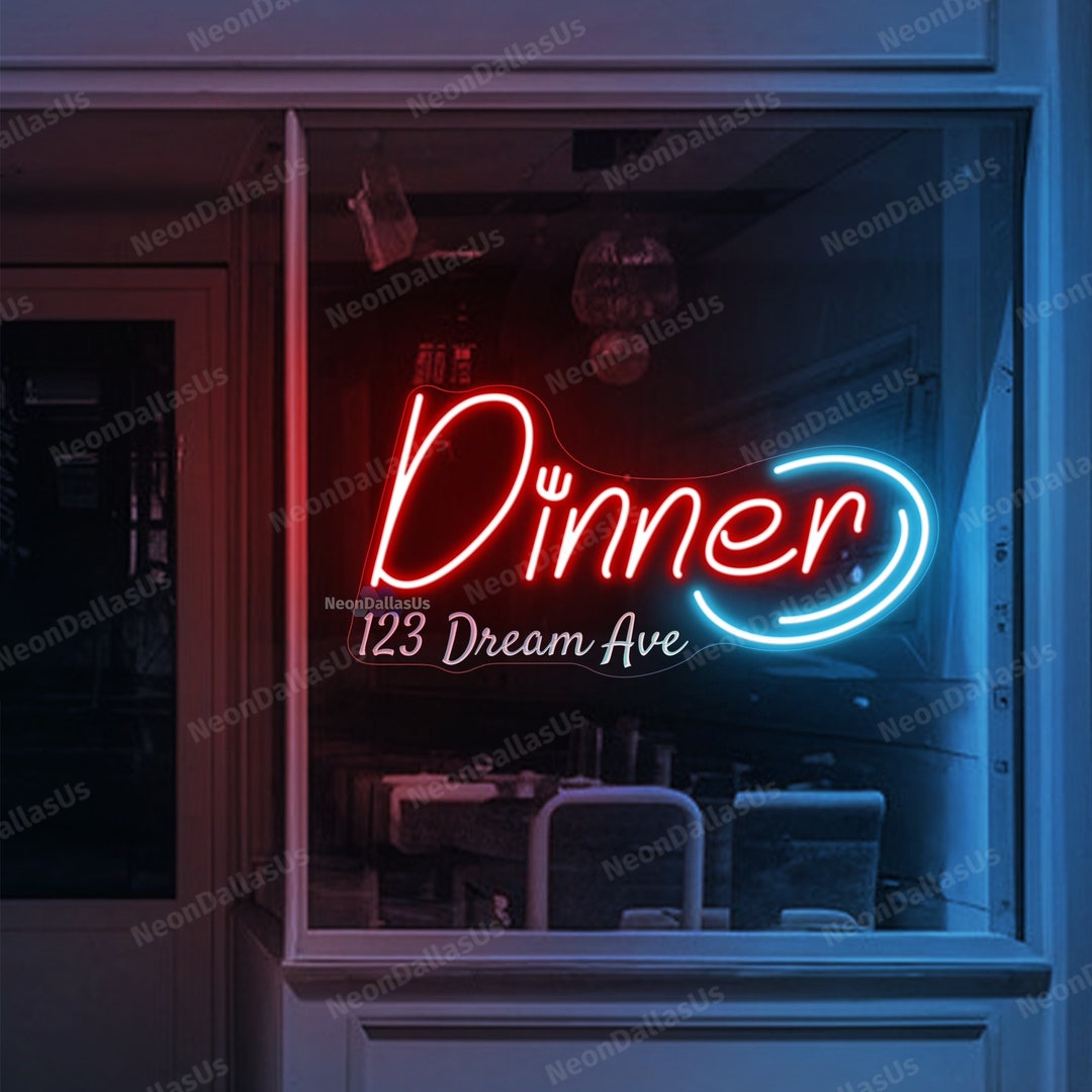 Dinner LED Sign Dinner Neon Sign Dinner Sign Custom Dinner Address Sign ...