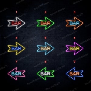 Bar With Arrow LED Neon Sign Bar Arrow Neon Light Custom Bar Direction ...