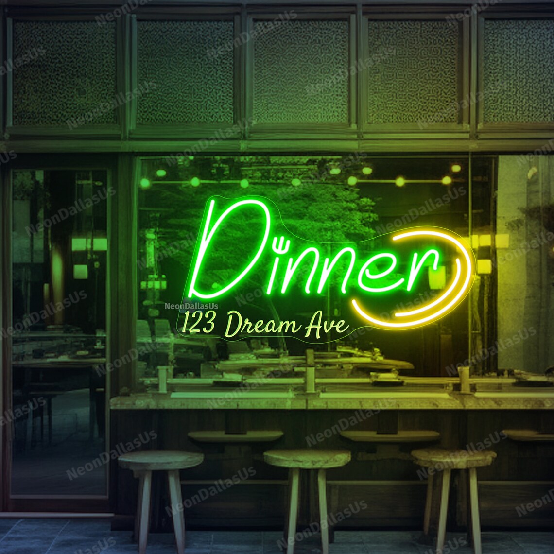 Dinner LED Sign Dinner Neon Sign Dinner Sign Custom Dinner Address Sign ...