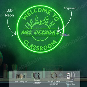 Welcome to Classroom Sign Custom Teacher Name LED Neon Sign ...