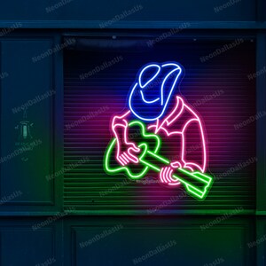 Cowboy Guitar Neon Sign Cowboy Guitar LED Light Guitarist Led Light ...