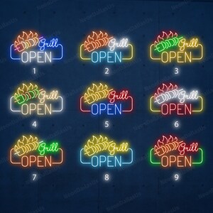 Grill Open Neon Sign Grill Open LED Lights Bar and Grill Neon Signs ...