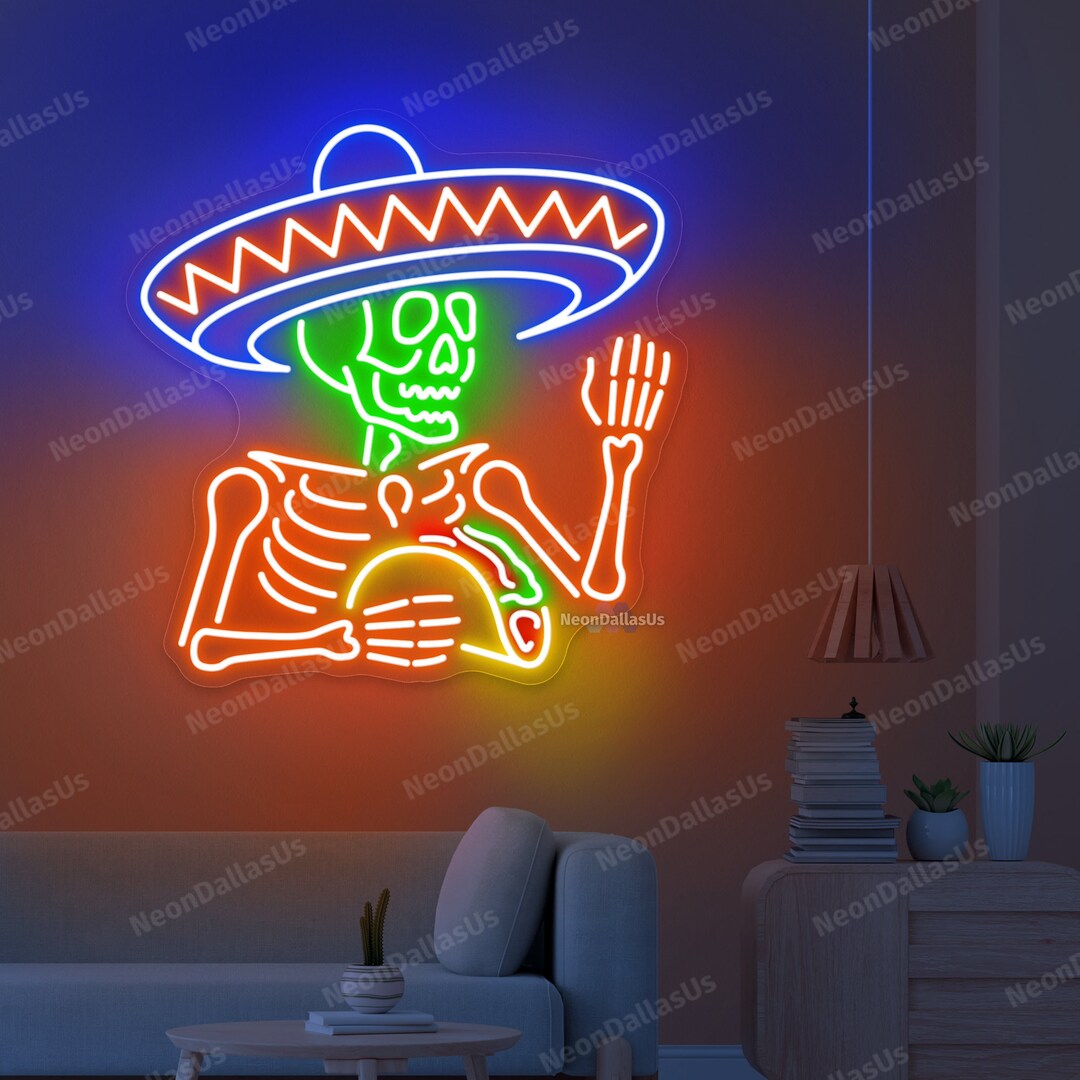 Mexican Skeleton Taco Neon Sign Skull and Tacos Neon Sign Skull and ...
