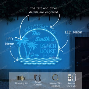 Custom Beach House Neon Sign Personalized Welcome to Beach House Wall ...