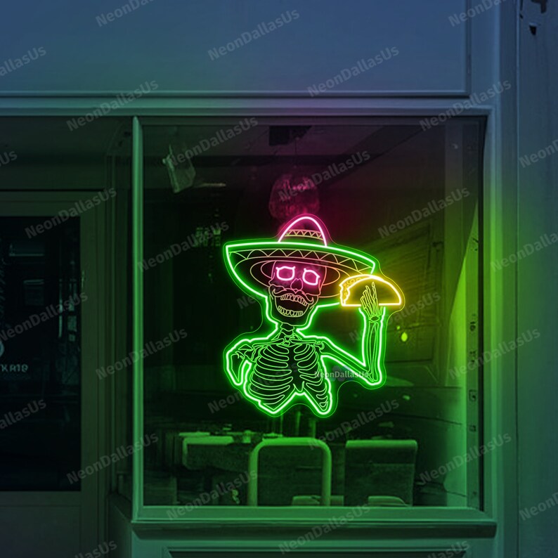 Skull and Tacos Neon Sign Skeleton Tacos LED Light Skull Neon Sign ...