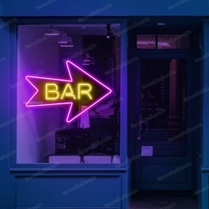 Bar With Arrow LED Neon Sign Bar Arrow Neon Light Custom Bar Direction ...
