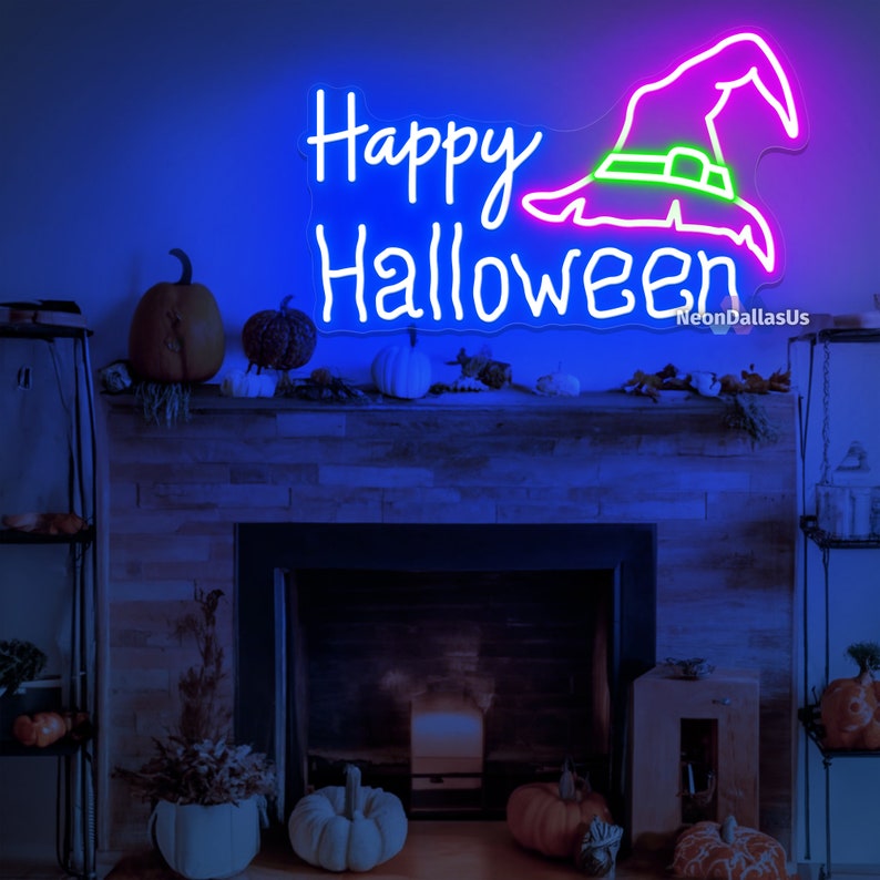 Happy Halloween Neon Sign Halloween Home Decor Happy Halloween Witch ...