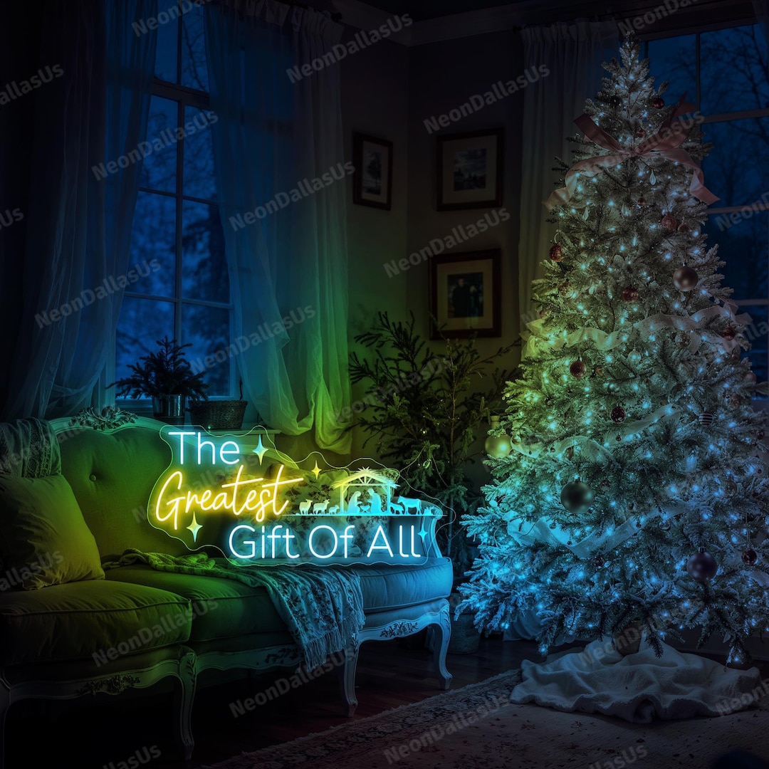 Nativity Scene Sign the Greatest Gift of All Christmas Neon Sign ...
