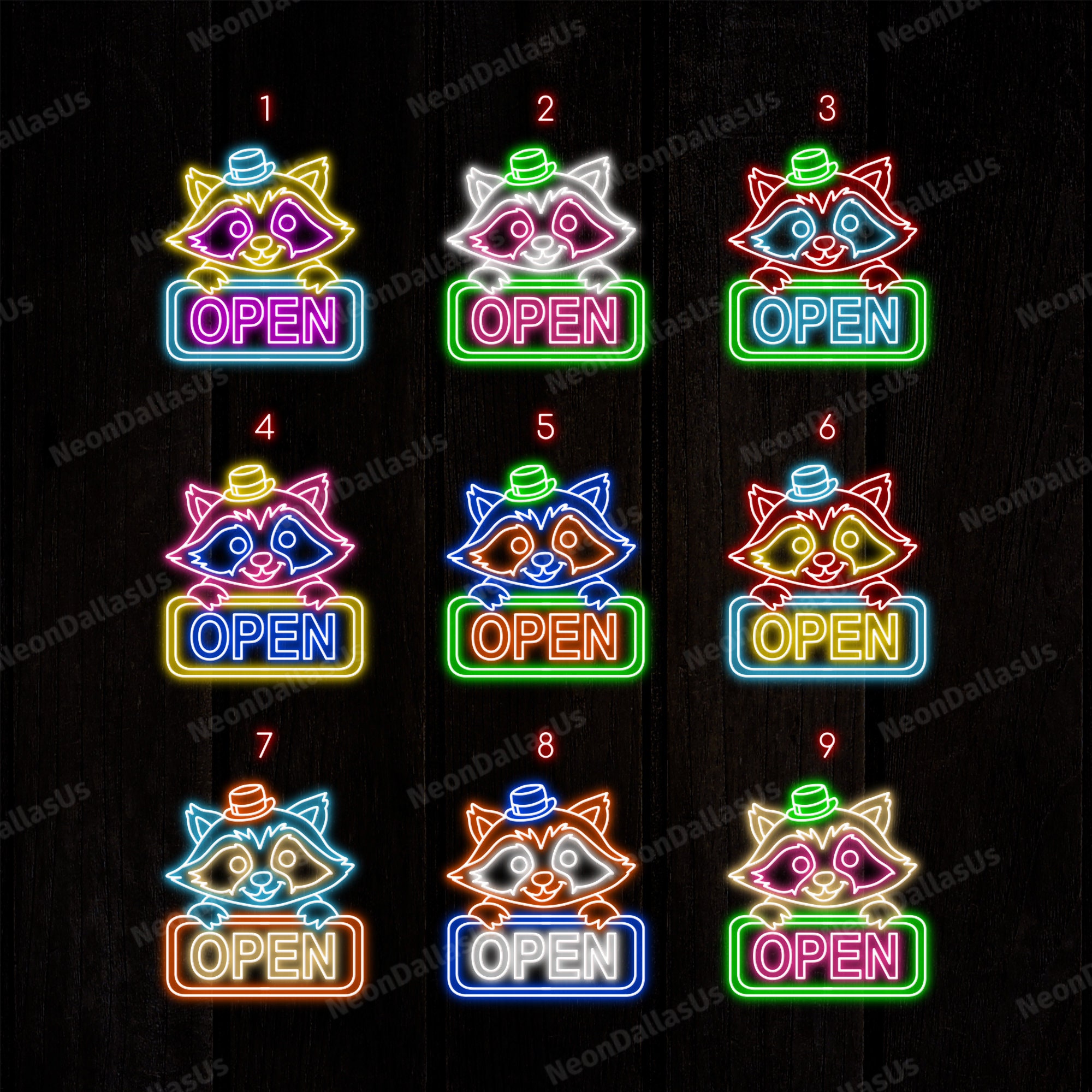 Raccoon Open Neon Sign Custom Open Sign for Business Ice Cream Open ...